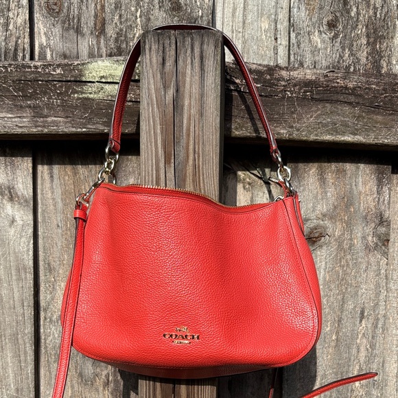 Coach | Bags | Coach Bold Coral Colored Pebbled Leather Shoulder Bag ...